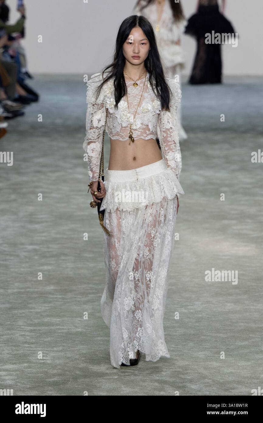 Model Zhao Ziqi walks on the runway during the Chloe Ready to Wear ...