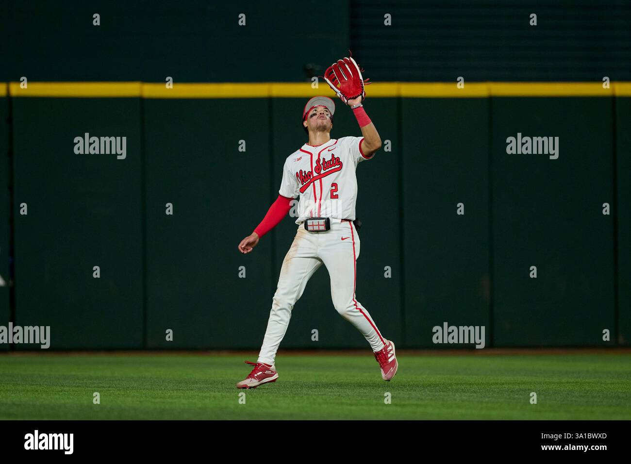 Ohio State Buckeyes outfielder Trey Lipsey (2) catching a fly ball ...