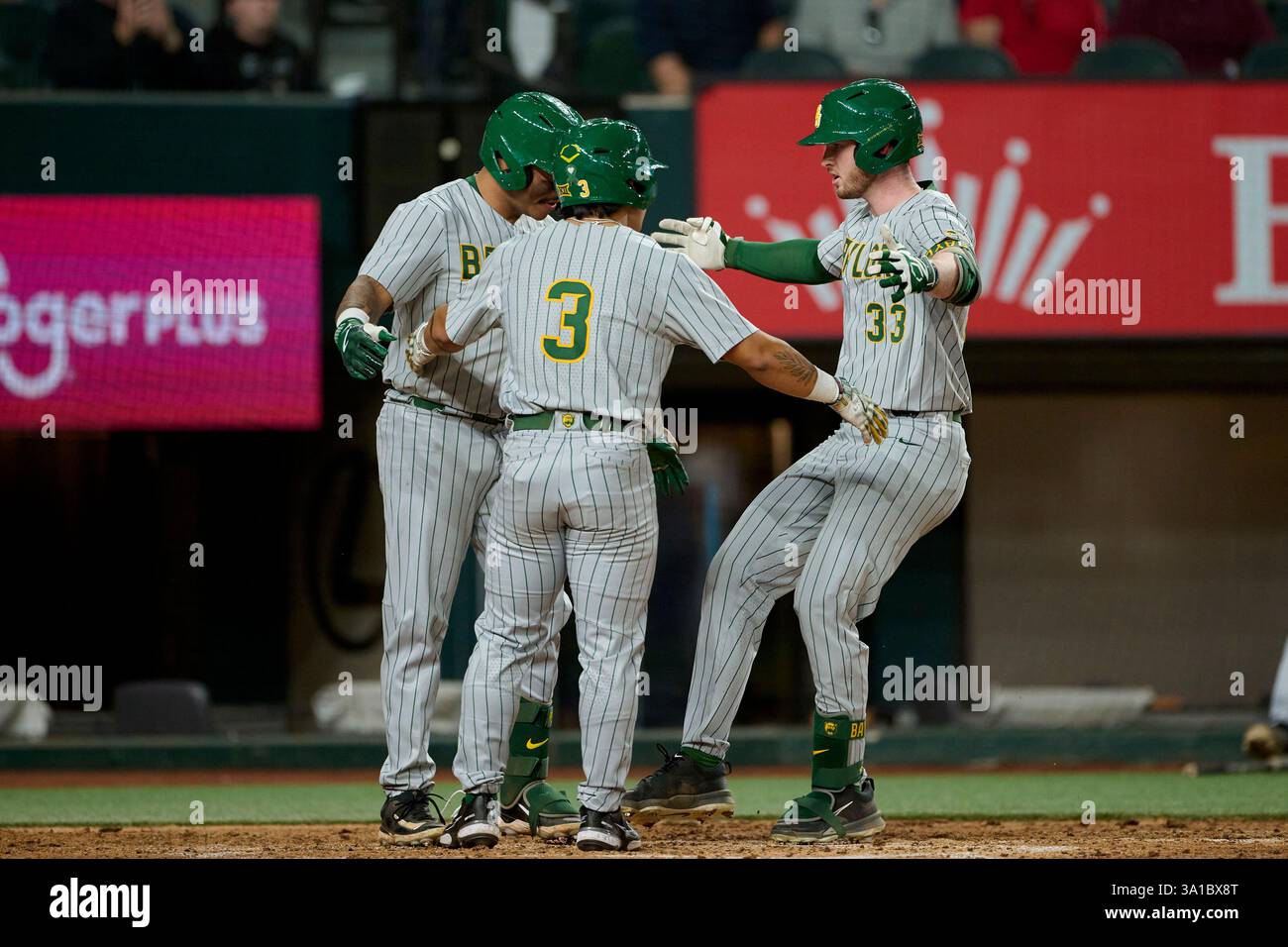 Baylor Bears Wesley Jordan (33) celebrates hitting a home run with ...