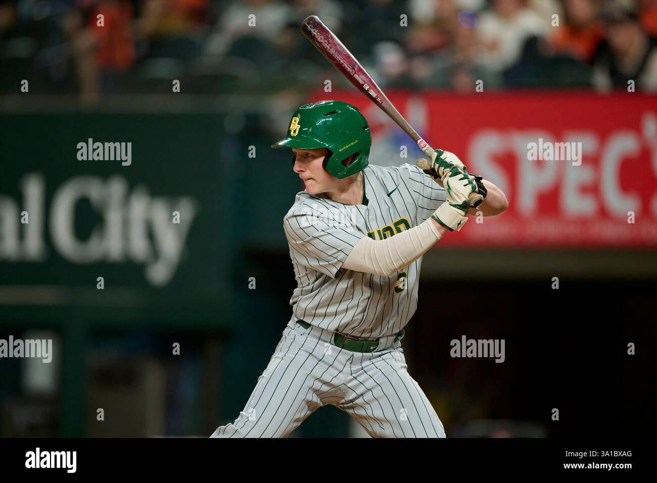 Baylor Bears Pearson Riebock (5) at bat during an NCAA baseball game ...