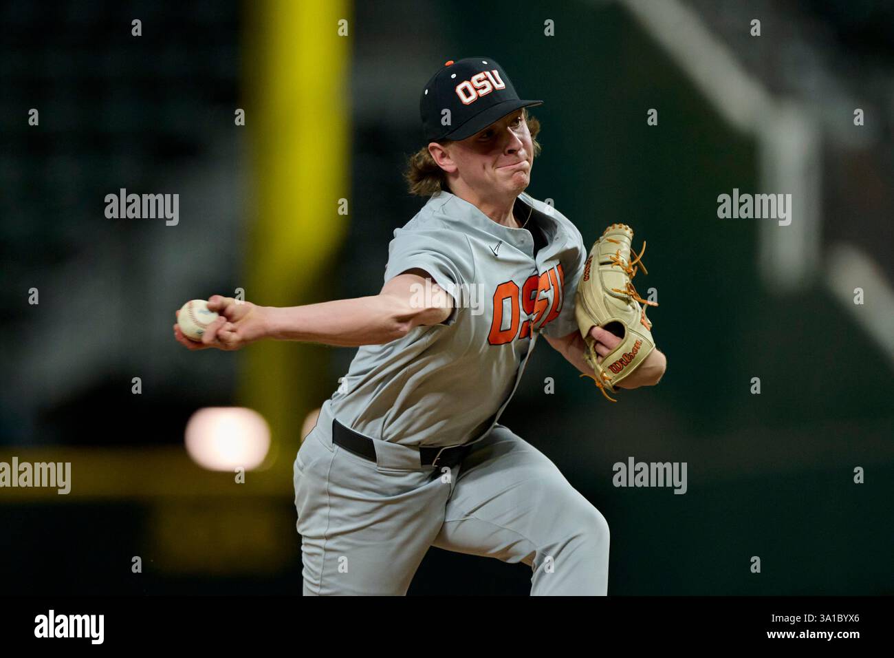 Oregon State Beavers pitcher AJ Hutcheson (32) during an NCAA baseball ...