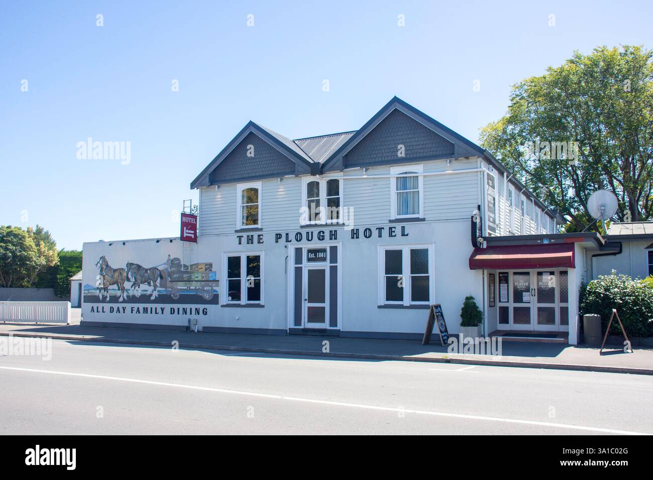 The historic Plough Hotel (1861), High Street, Rangiora, Canterbury ...