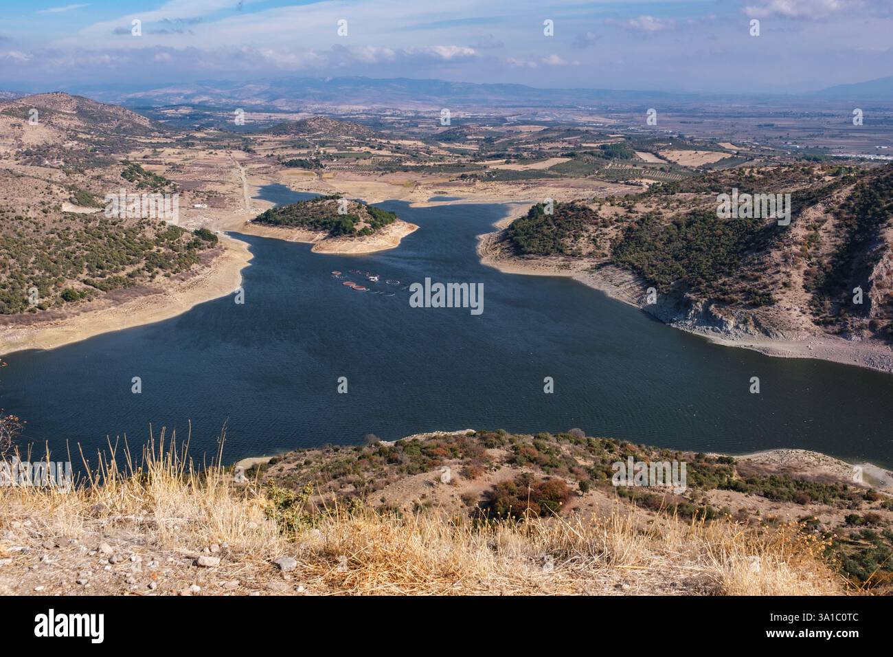 Bergama, Turkey, Turkiye. Kestel Dam and Resevoir, View from Pergamon ...