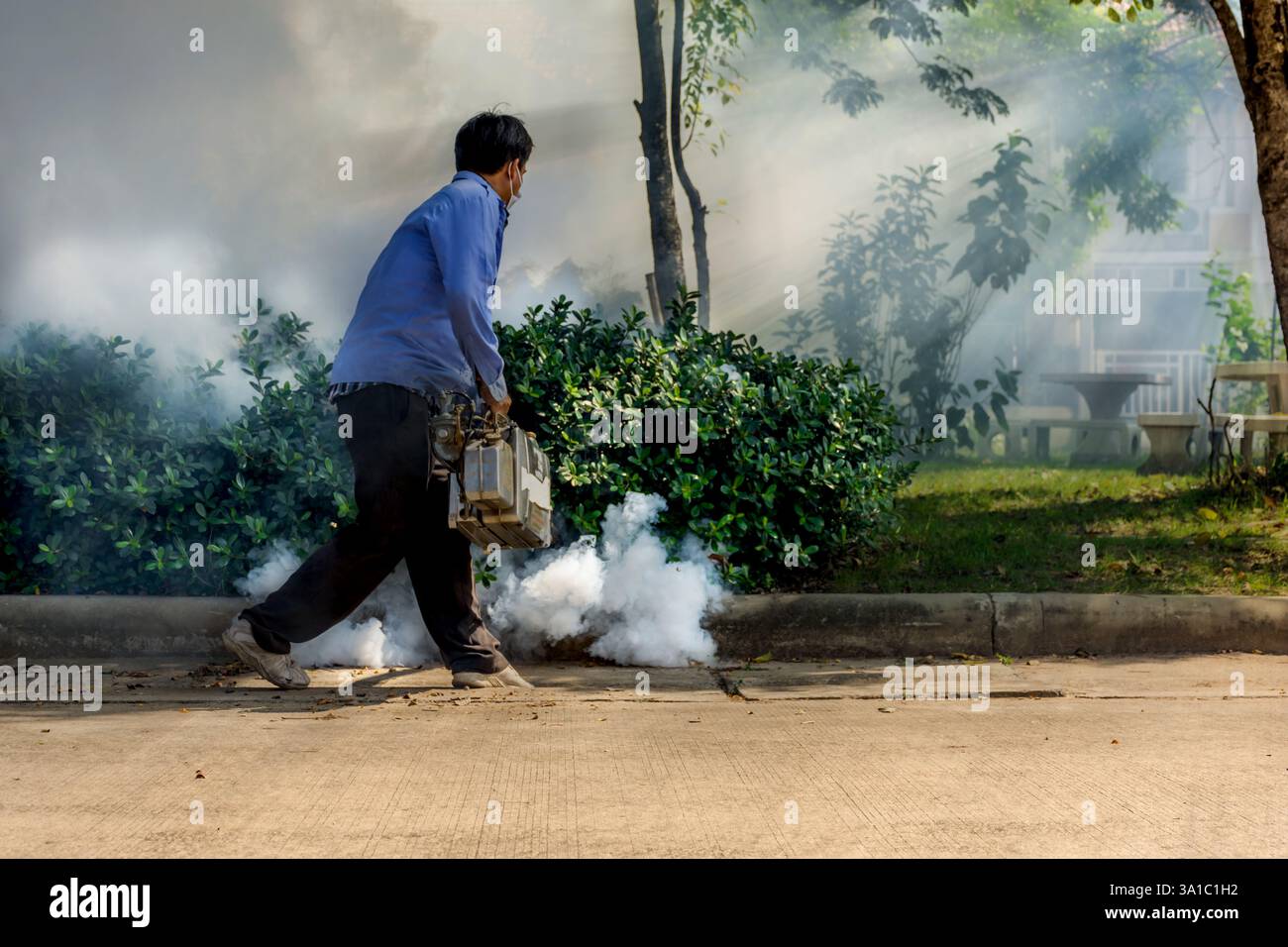 People fogging DDT spray for mosquito kill and protect by control ...