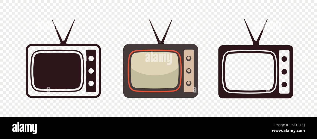 Retro TV Set. Vector Vintage Television Collection. Old TV Icon Pack ...