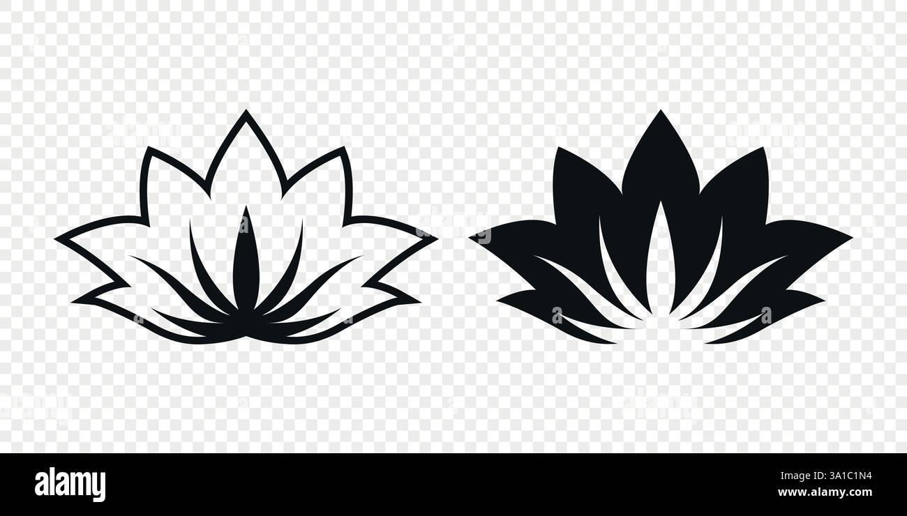 Flat Single Color Vector Lotus Flower Icon Set. Monochrome Floral ...