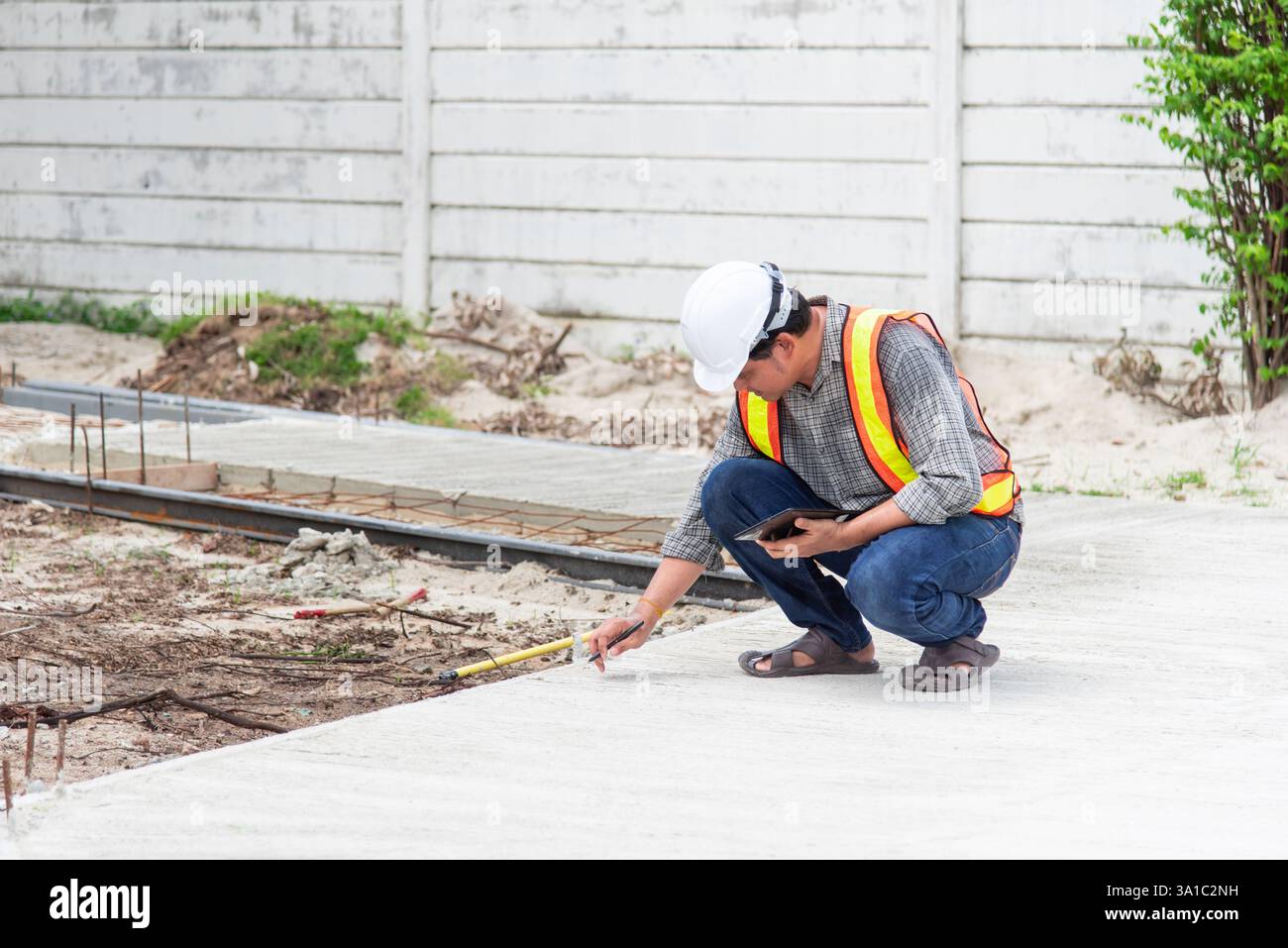 Asian man civil construction engineer worker or architect with helmet ...
