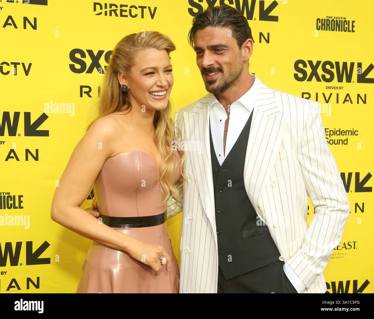 Blake Lively, left, and Michele Morrone arrive for the world premiere ...