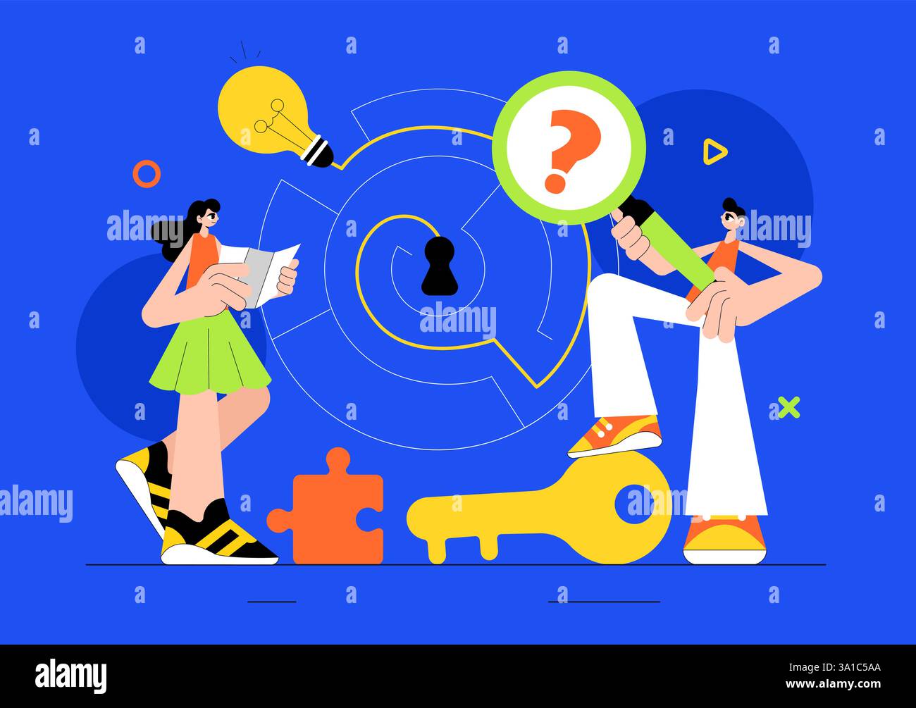 Escape Room Vector Illustration featuring People Solving Puzzles ...