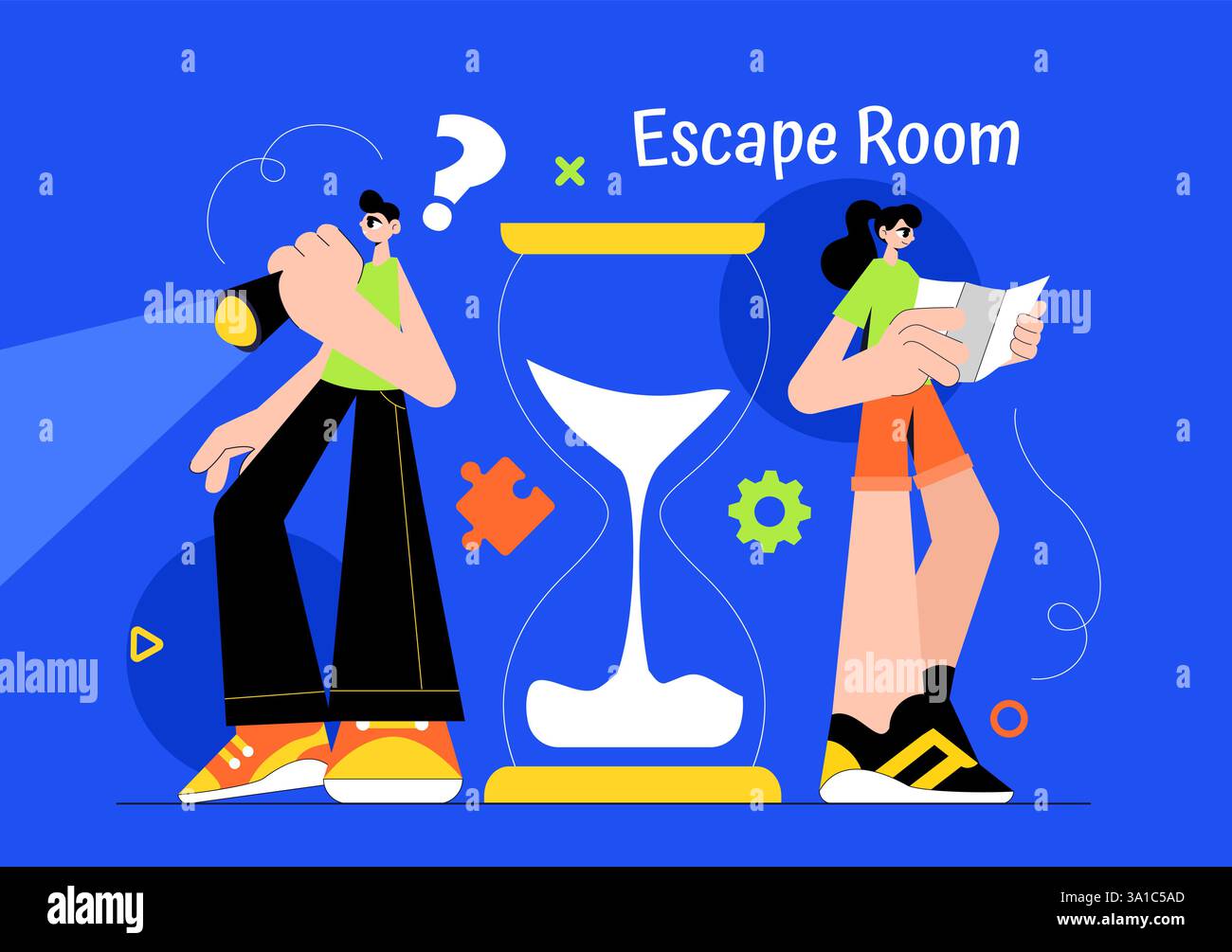 Escape Room Vector Illustration featuring People Solving Puzzles ...