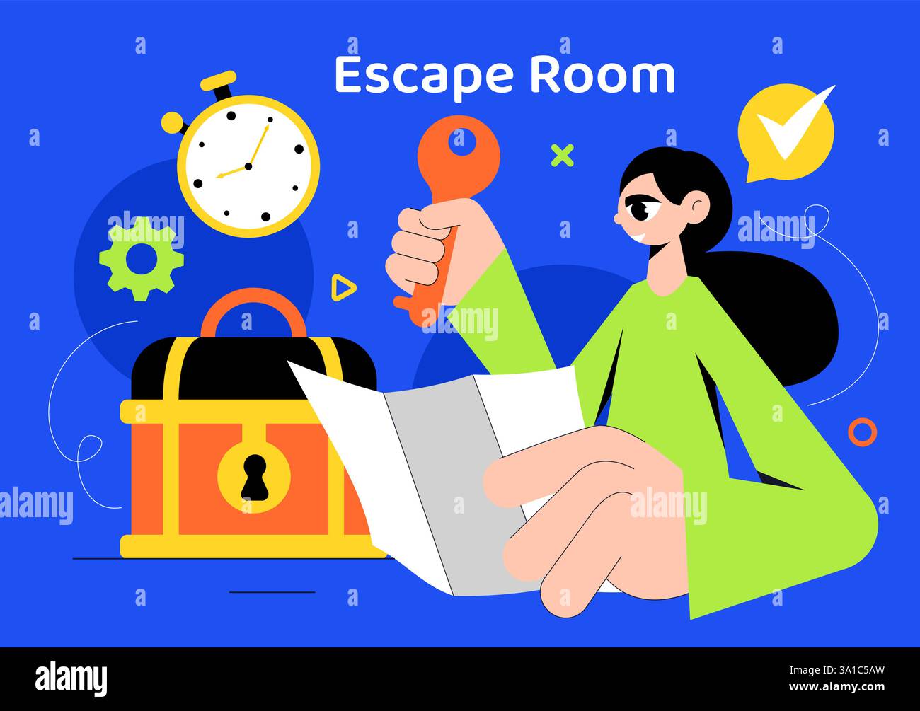 Escape Room Vector Illustration featuring People Solving Puzzles, Searching for Keys, Escaping ...