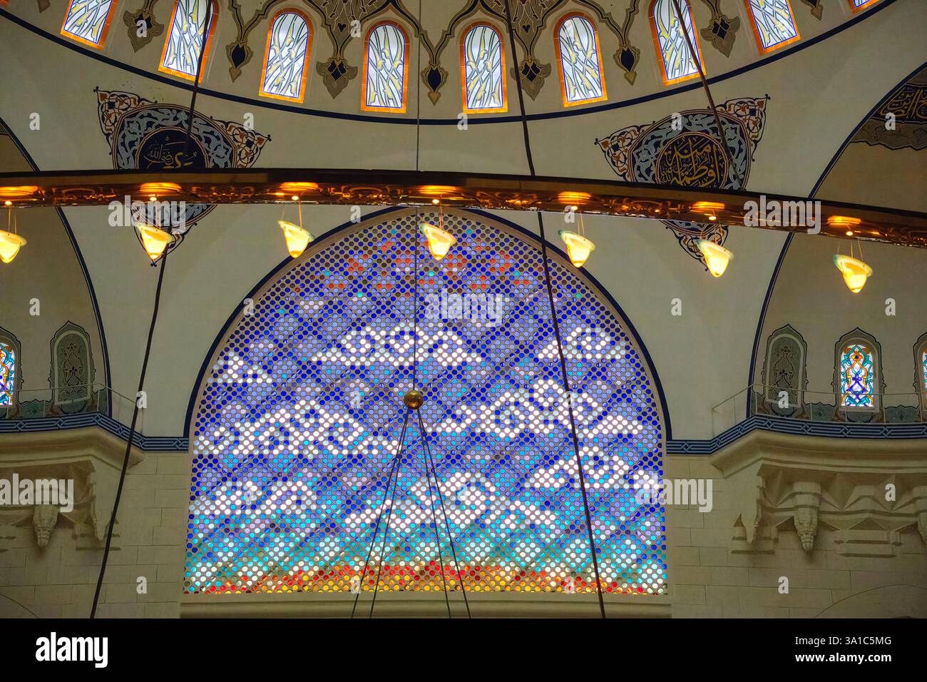 Istanbul, Turkey, Turkiye. Grand Camlica Mosque Colored Glass Window ...