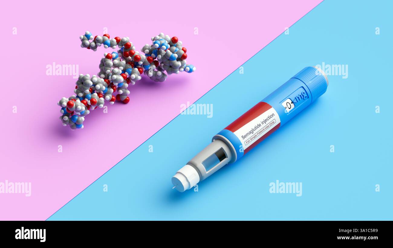 Illustration of a pre-filled pen of semaglutide diabetes medication and ...