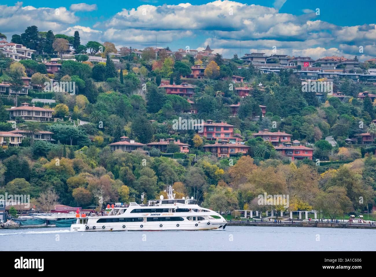 Istanbul, Turkey, Turkiye. Tourist Boat Cruising on the Bosphorus Past ...