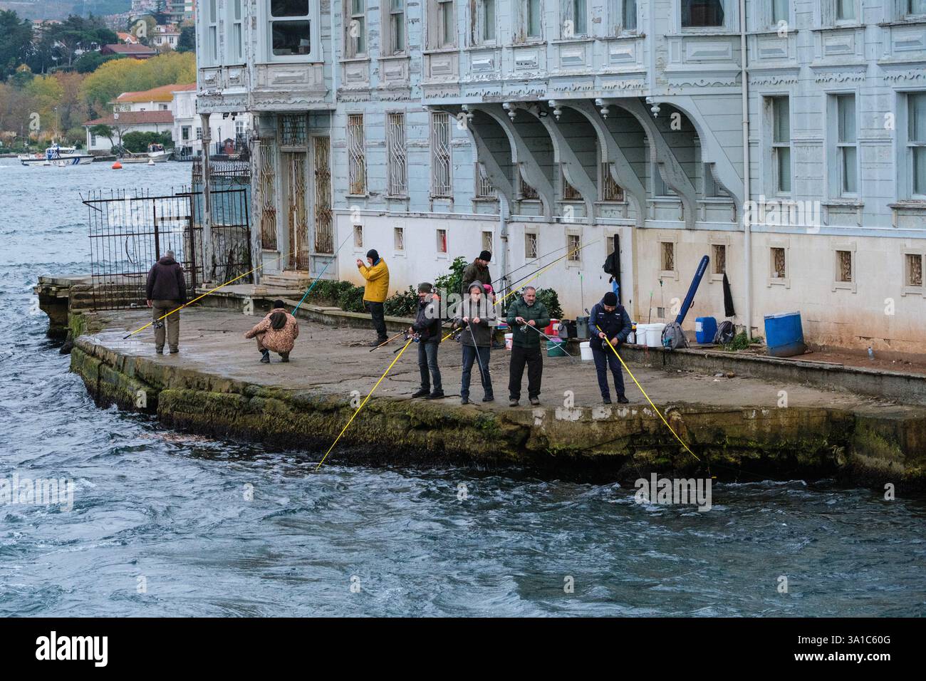 Istanbul, Turkey, Turkiye. Fishermen Fishing along the Bosphorus Stock ...