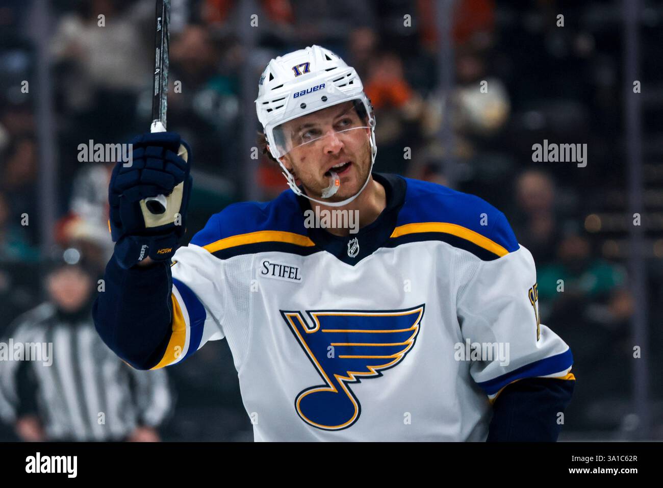 St. Louis Blues defenseman Cam Fowler reacts during the first period of ...