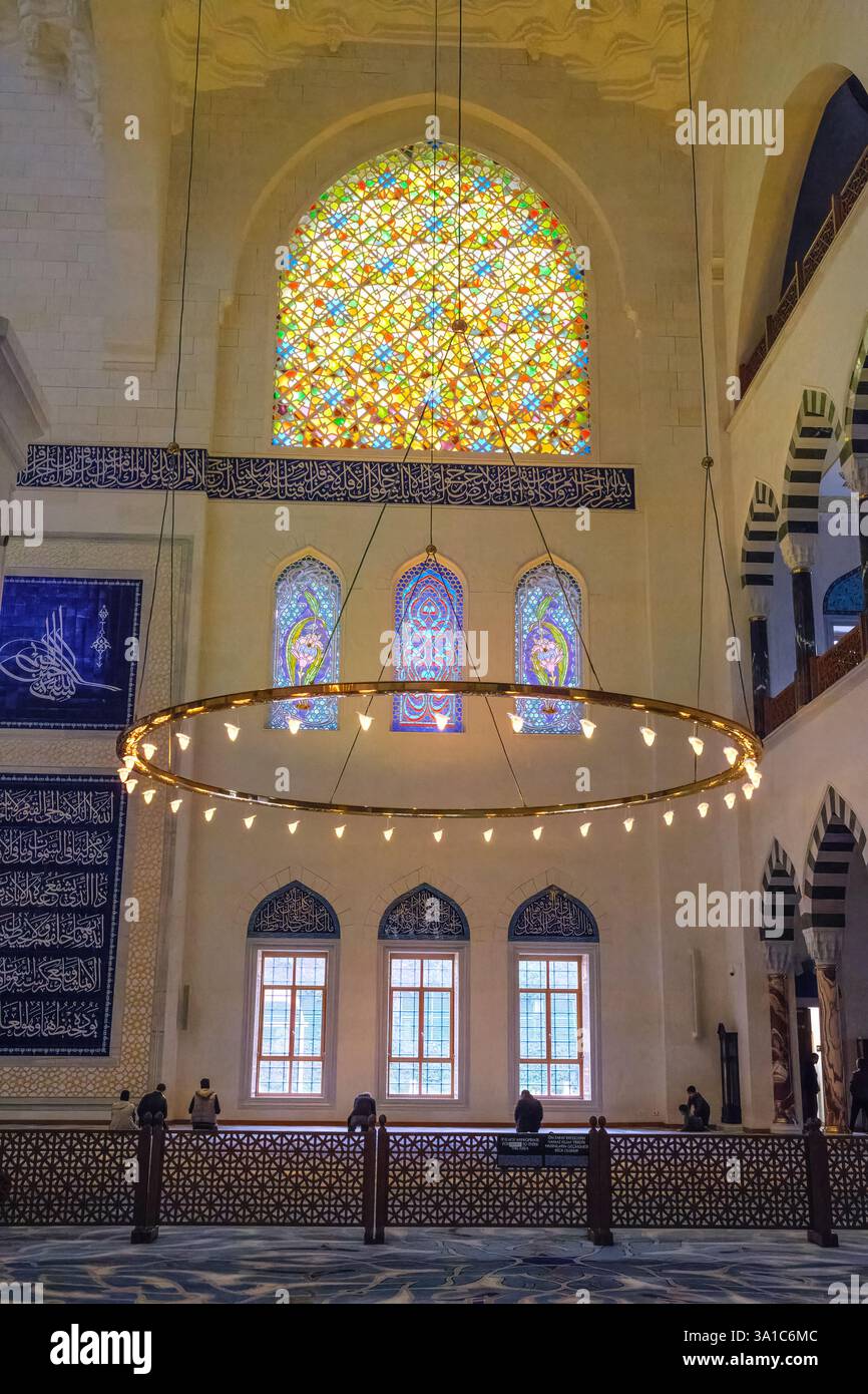 Istanbul, Turkey, Turkiye. Grand Camlica Mosque, Colored Glass Windows ...