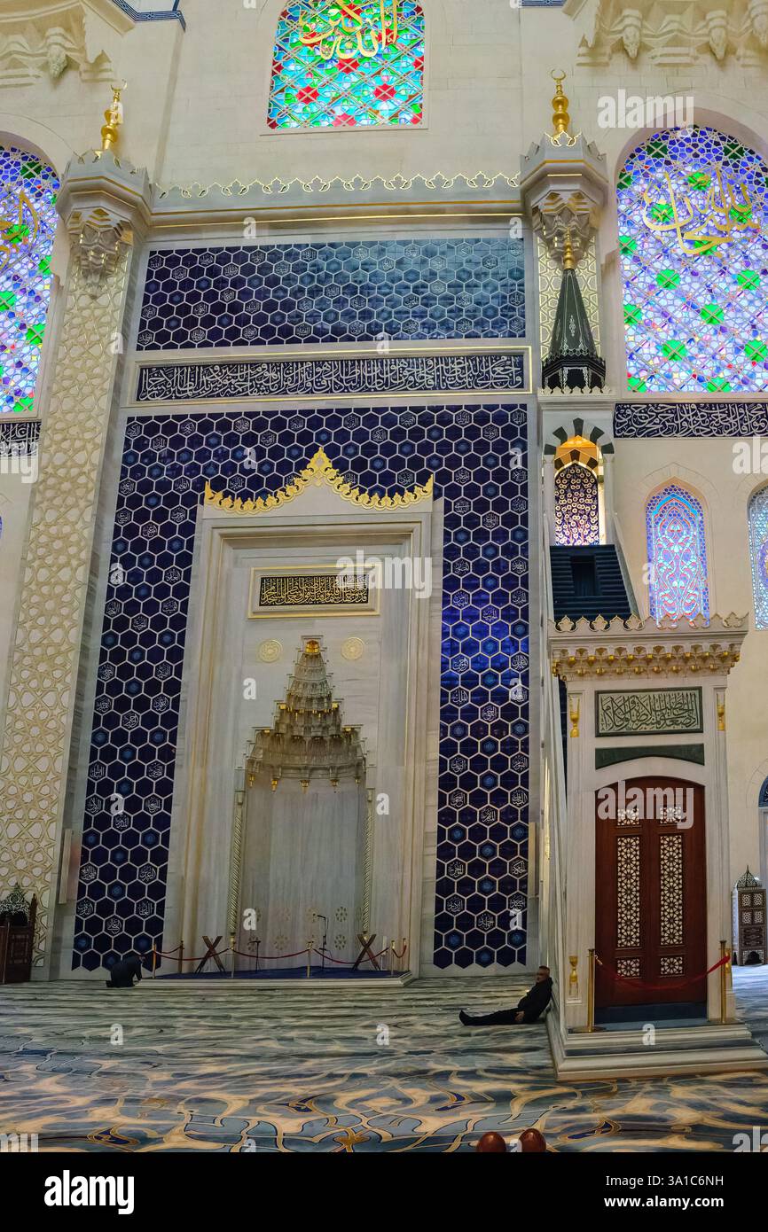 Turkey, Turkiye. Grand Camlica Mosque. Man Resting by the Minbar (Imam ...