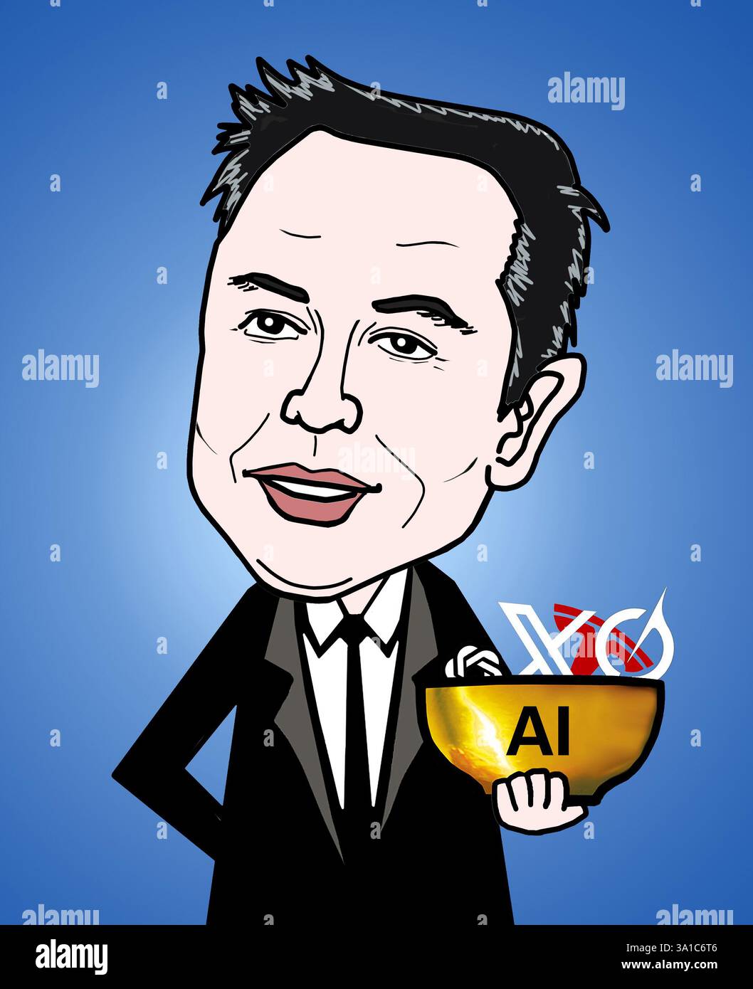 SHANGHAI, CHINA - MARCH 8, 2025 - A cartoon photo shows Elon Reeve Musk ...