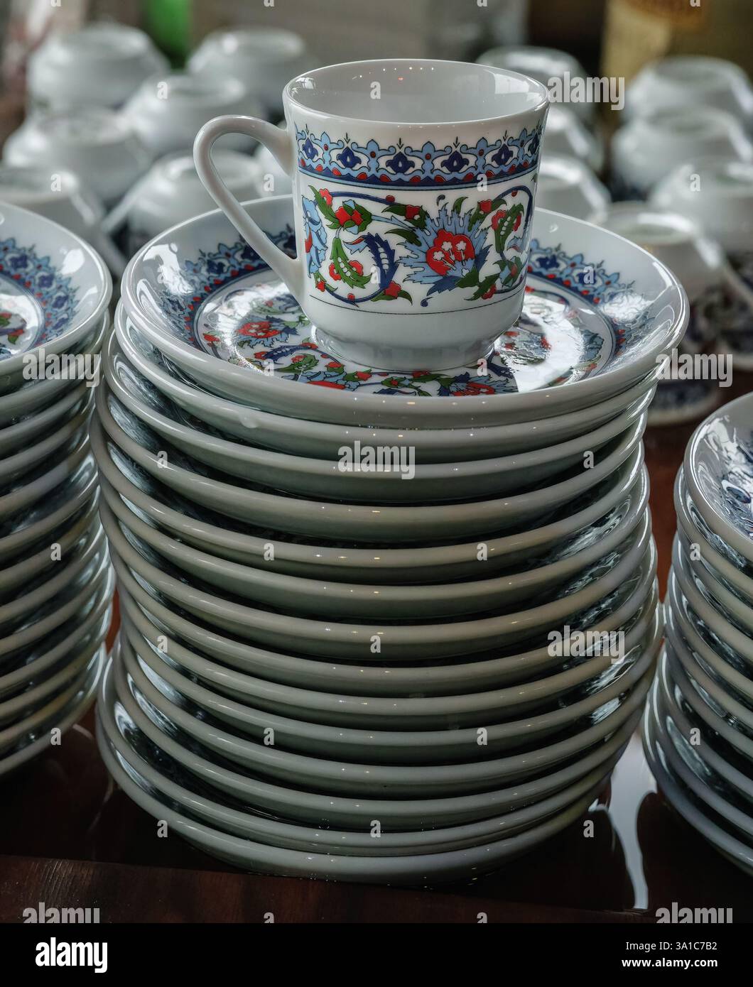 Istanbul, Turkey, Turkiye. Turkish Coffee Cups and Saucers Stock Photo ...