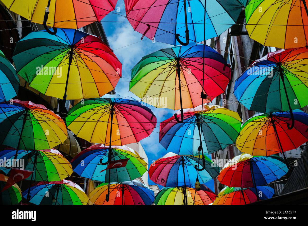 Istanbul, Turkey, Turkiye. Colorful Umbrellas Decorate a Street in ...