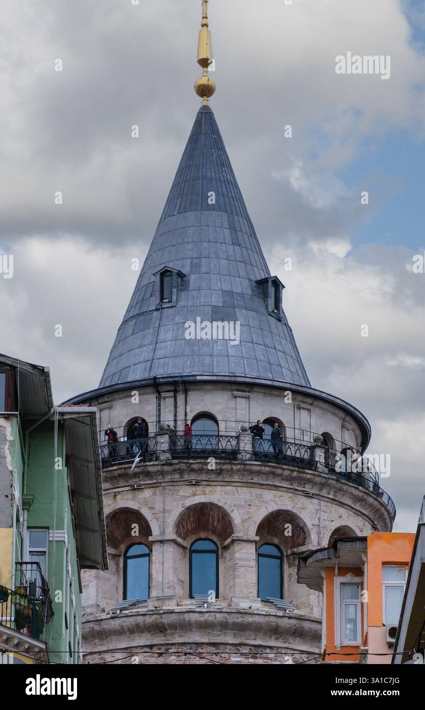 Istanbul, Turkey, Turkiye. Tourists on top of Galata Tower Stock Photo ...