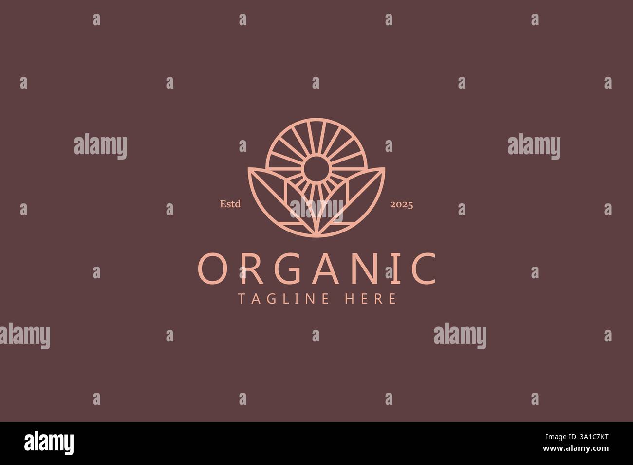Organic Logo Nature Fresh Product with Leaf and Sun Linear Sign Symbol ...
