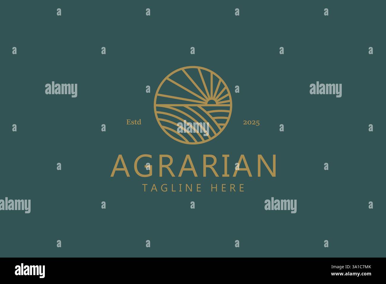 Agriculture Farm Field Logo Nature on Circle Line Badge Symbol Agrarian ...