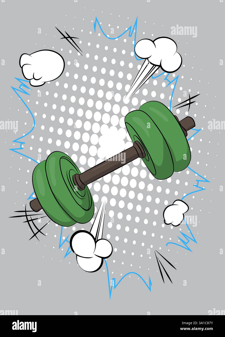 Cartoon Dumbbell, comic book Gym. Retro vector comics pop art design ...