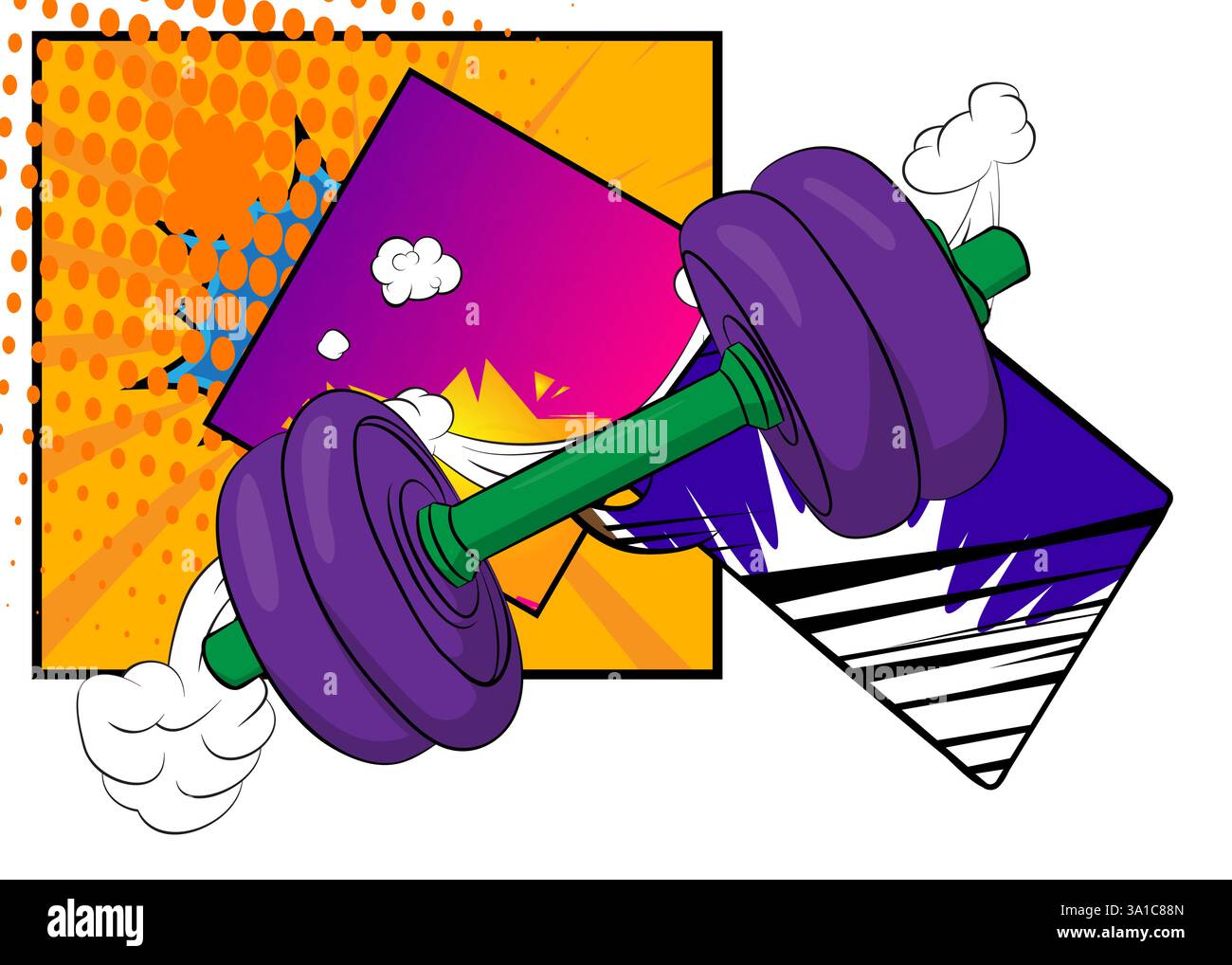 Cartoon Dumbbell, comic book Gym. Retro vector comics pop art design ...