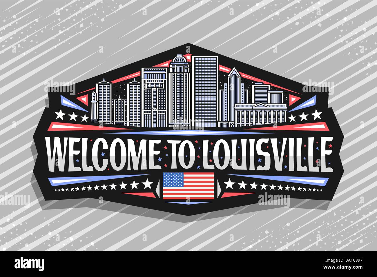 Vector logo for Louisville, dark decorative sign with line illustration ...