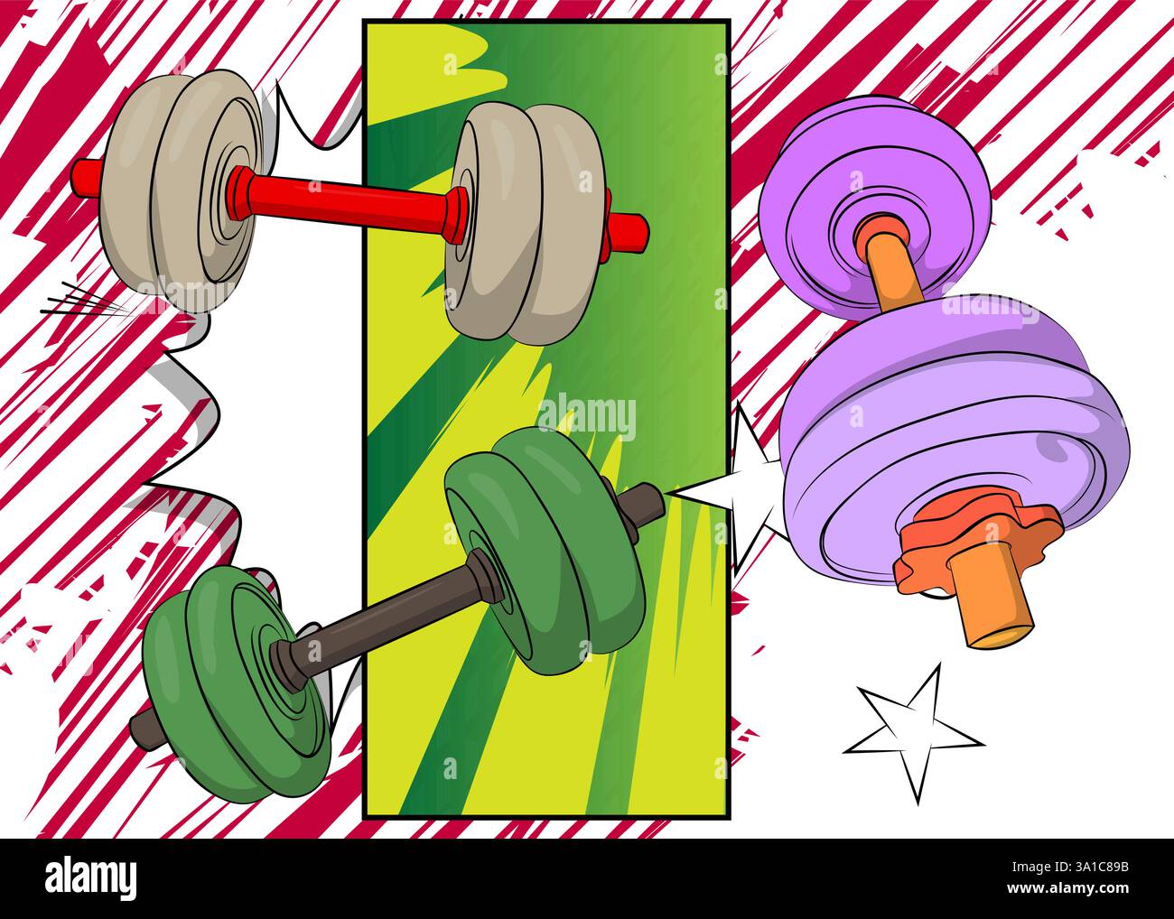 Cartoon Dumbbell, comic book Gym. Retro vector comics pop art design ...