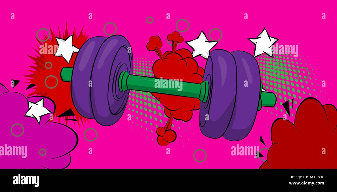 Cartoon Dumbbell, comic book Gym. Retro vector comics pop art design ...
