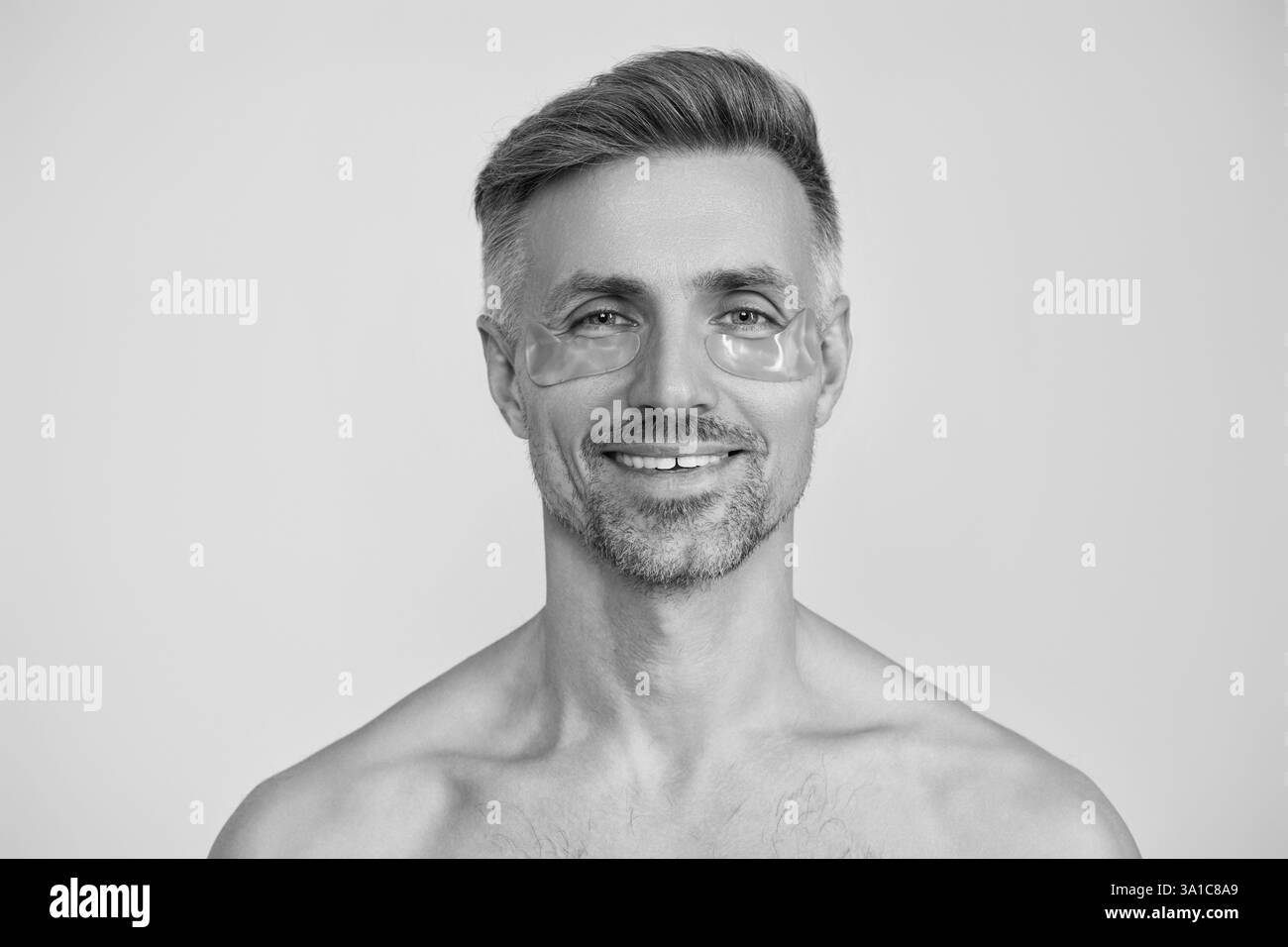 Spa care. Eye patch. Beauty man face with under eye collagen pads ...