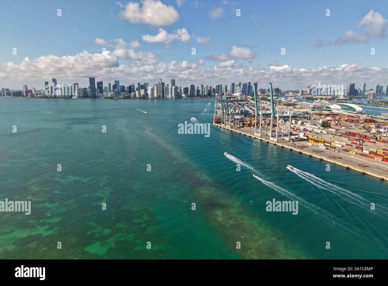 Miami, Florida - February 04, 2025: Freight container, maritime. Aerial ...