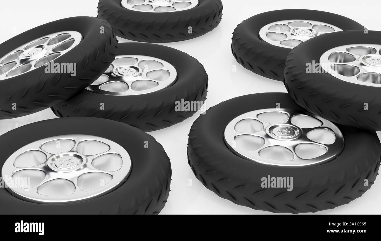 Car rims realistic wheels Black and White Stock Photos & Images - Alamy