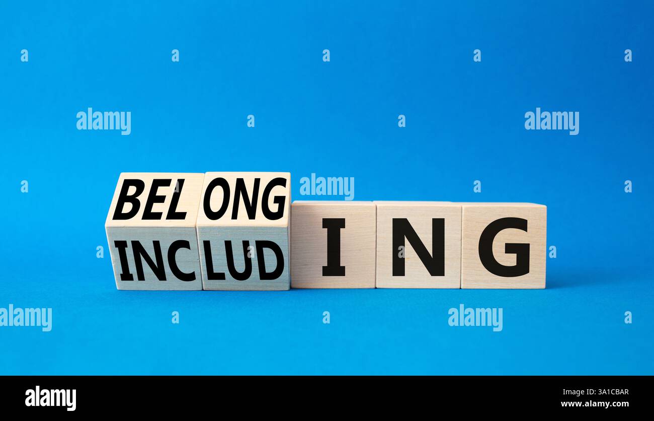 Belonging and Including symbol. Turned cubes with words Belonging and ...