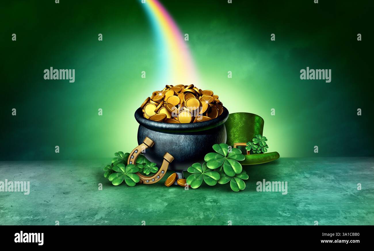 Lucky Irish Celebration Pot of gold at the end of a rainbow Saint ...