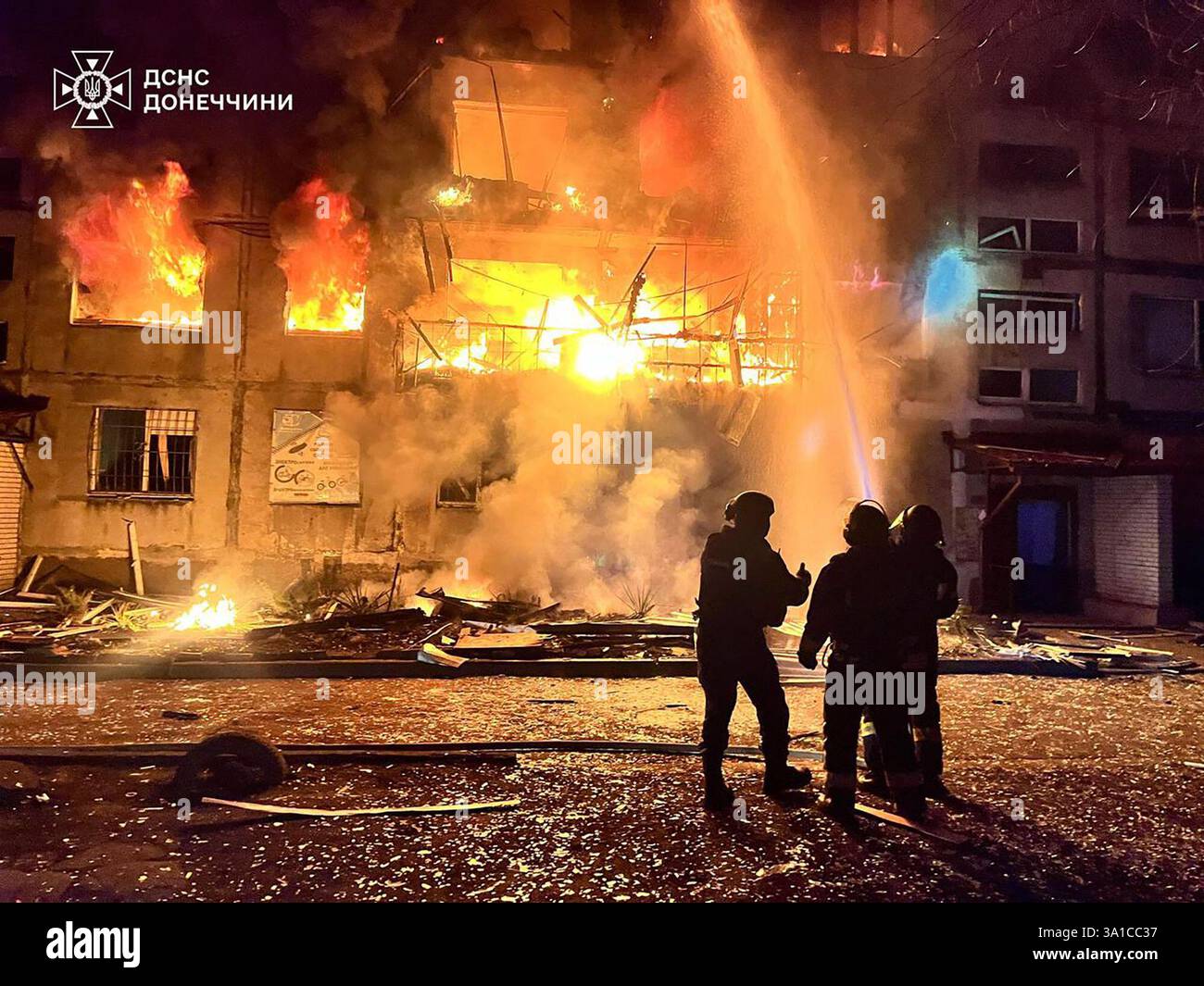 In this photo provided by the Ukrainian Emergency Service, firefighters ...