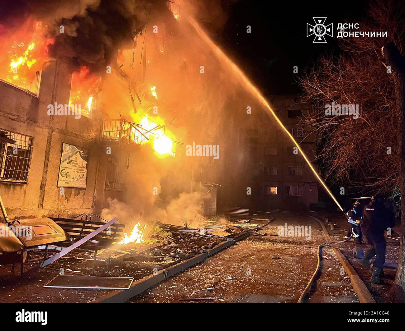 In this photo provided by the Ukrainian Emergency Service, firefighters ...