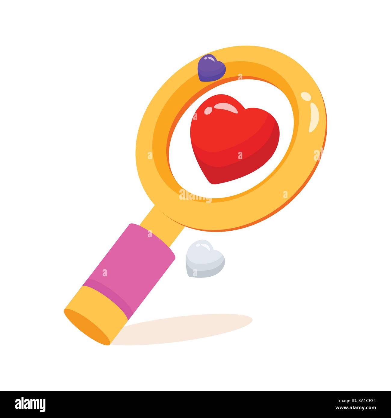 Magnifying glass highlighting a red heart symbol of love Stock Vector ...