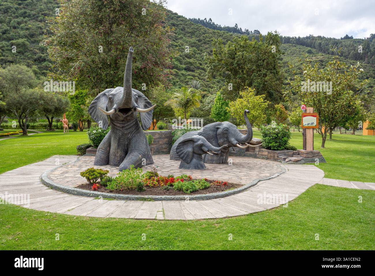 Jaime Duque Park, Colombia - November 16, 2023: Elephant statues ...