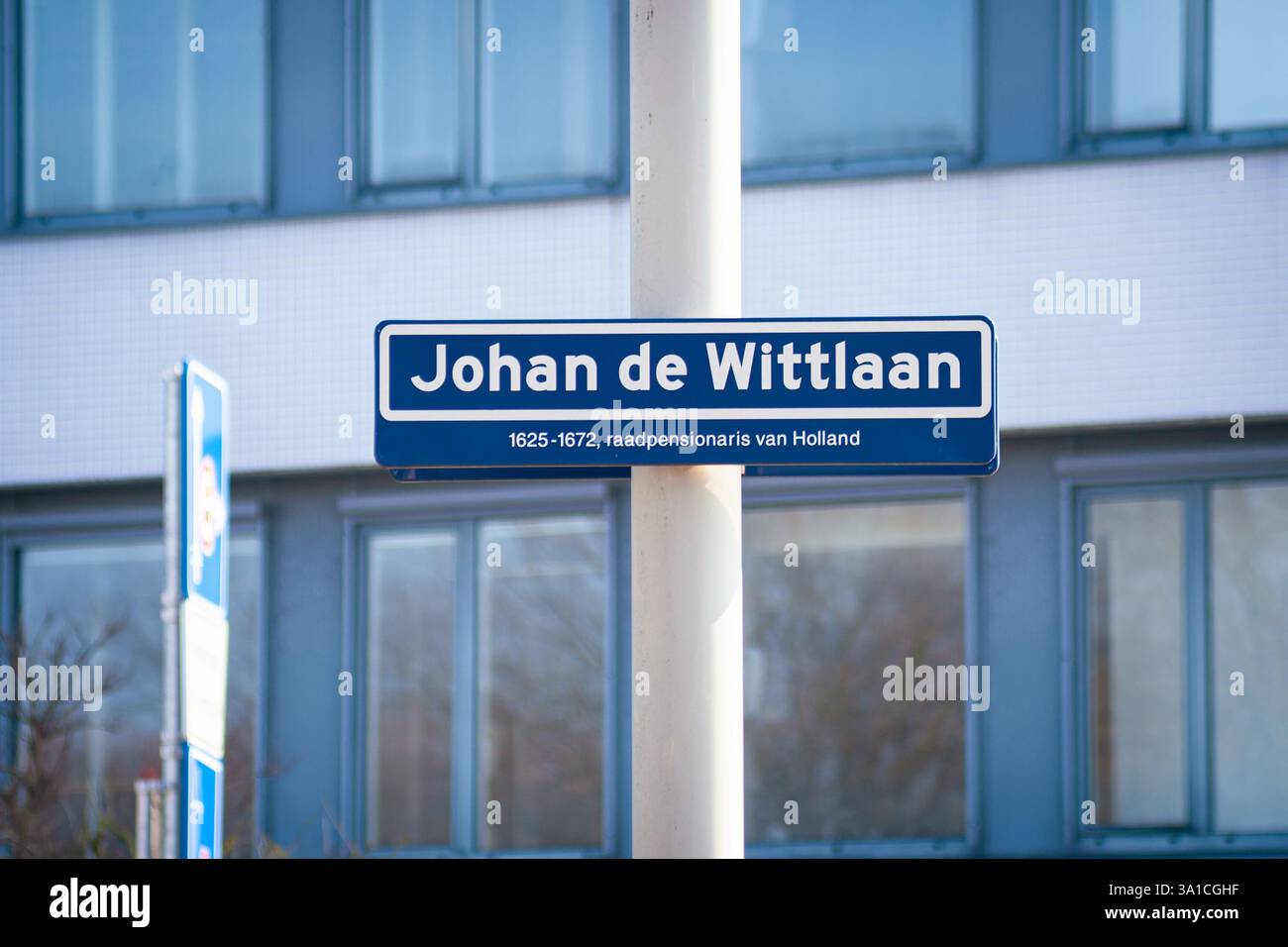 Street name sign of Johan de Wittlaan, where the World Forum is located ...