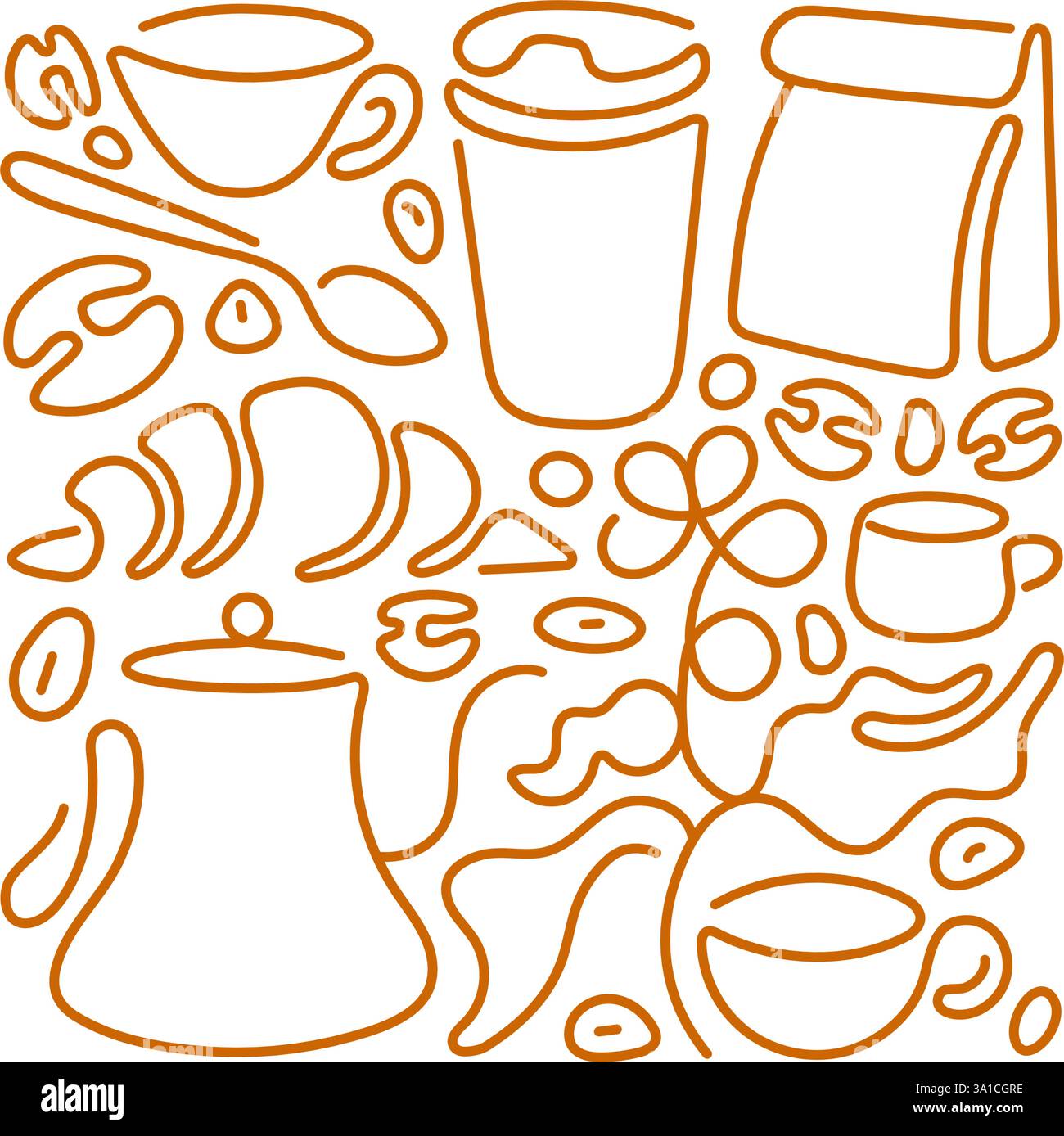 Coffee abstract line print. Sketch illustration for food package, cafe ...