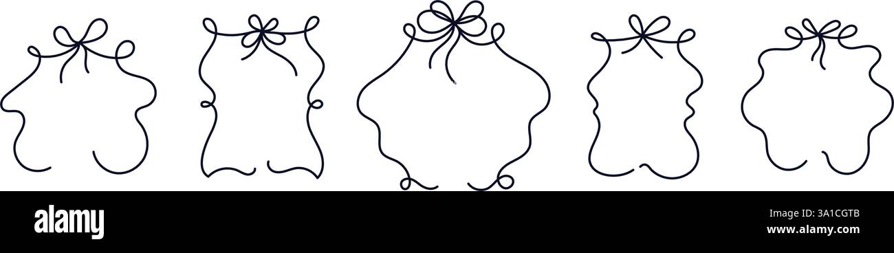 Tied ribbon bow. One line frame. Vintage border for greeting cards ...