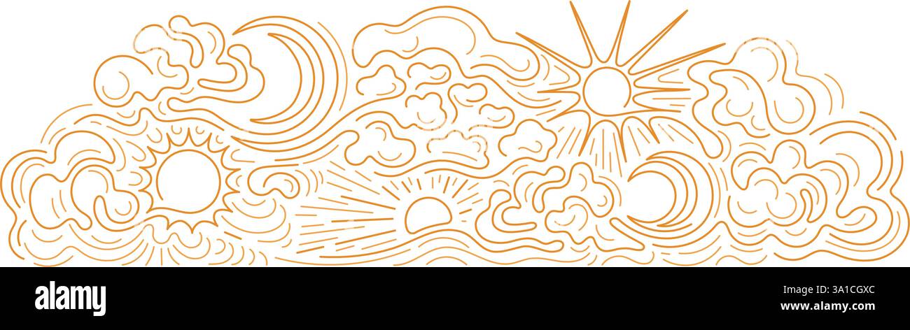 Sun, moon, cloud line illustration. Abstract aesthetic vector ...