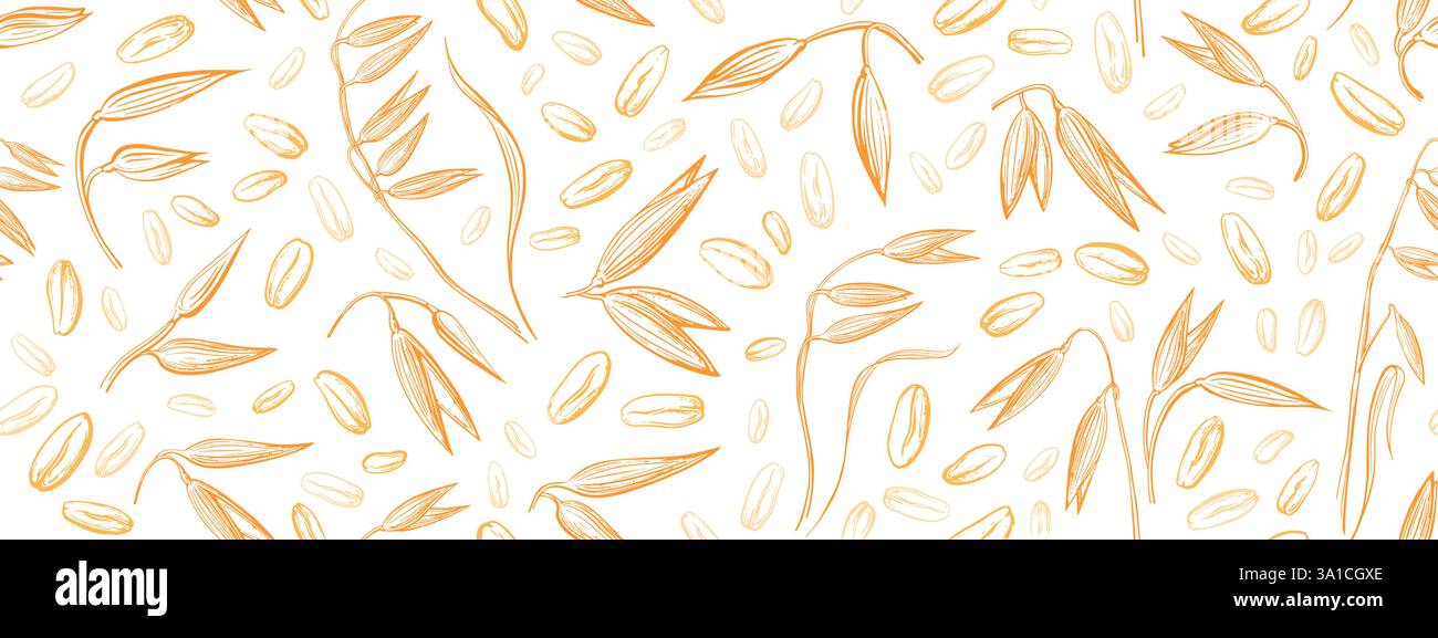 Oat spike, golden seeds seamless patern. Wheat, spelt plant details ...