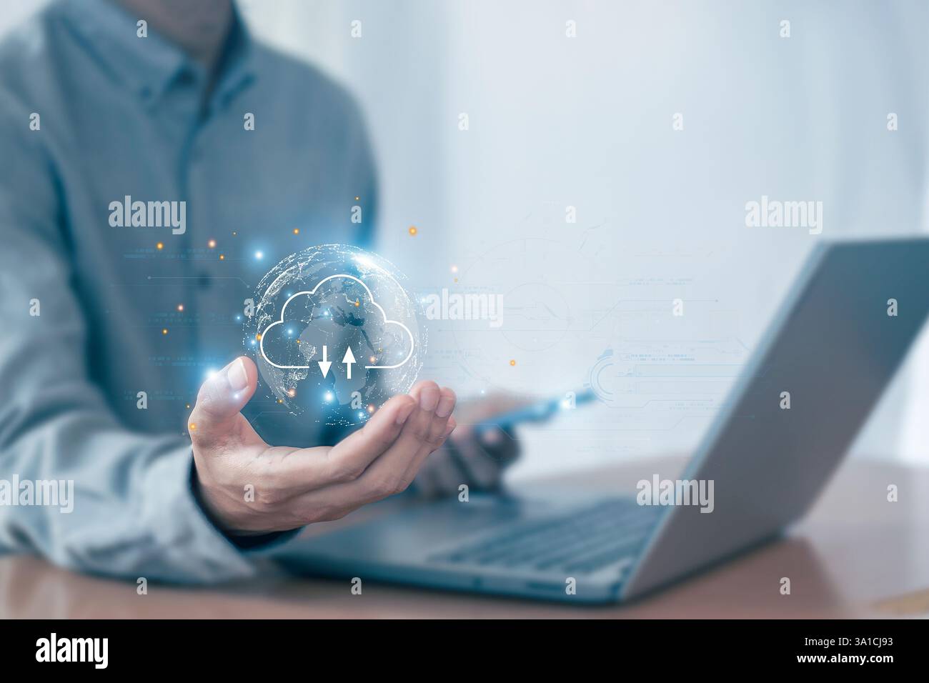 cloud computing shown in hand cloud technology data storage, data ...