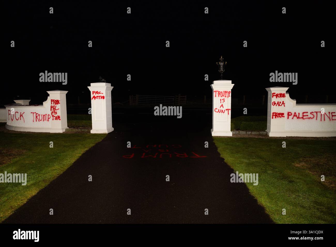 Ayr, UK. 08 MAR, 2025. Spray painted Graffiti as members of group ...