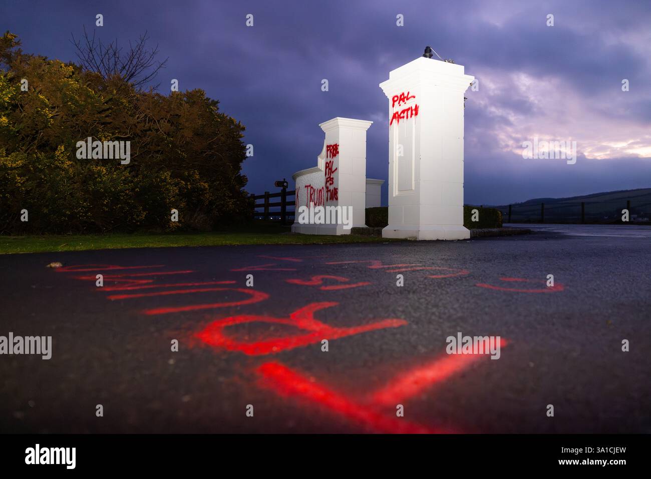Ayr, UK. 08 MAR, 2025. Spray painted Graffiti as members of group ...